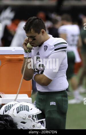 September 22, 2018: Ohio Bobcats QB Nathan Rourke runs during an NCAA ...