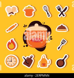 Cooking lettering labels. Kitchen utensils and accessories for culinary ...