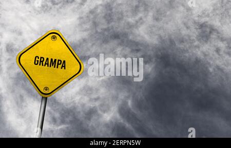grampa - yellow sign with blue sky background Stock Photo - Alamy