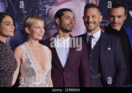 (L-R) "Venom" Cast - Jenny Slate, Michelle Williams, Riz Ahmed, Tom Hardy and Reid Scott at the ...