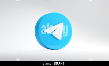 Valencia, Spain - February, 2021: Telegram app icon with mobile phone ...