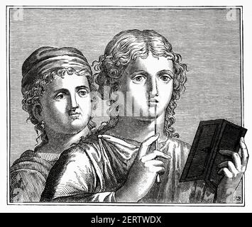 Little Roman Girls, Ancient roman empire. Italy, Europe. Old 19th ...