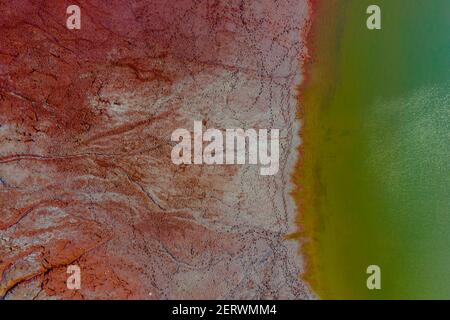 Aerial view, red mud or red sludge deposits, Stade, Stade, Lower Saxony ...