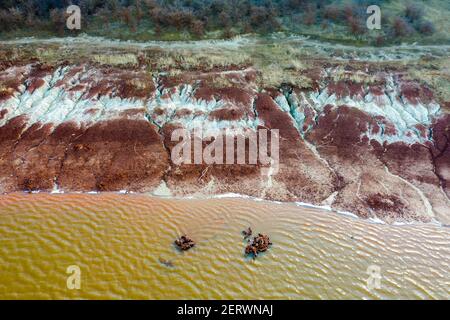 Aerial view, red mud or red sludge deposits, Stade, Stade, Lower Saxony ...