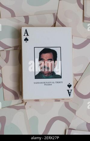 Saddam Hussein playing cards, Iraq war most wanted playing cards Stock ...