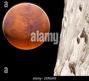 View of Mars seen from Phobos, Deimos the two moons of Mars, natural ...