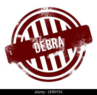 Debra - red round grunge button, stamp Stock Photo - Alamy