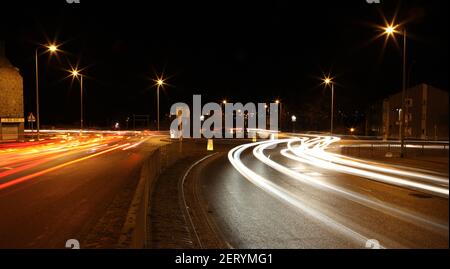 Traffic at night using the Haudagain Roundabout in Aberdeen city ...