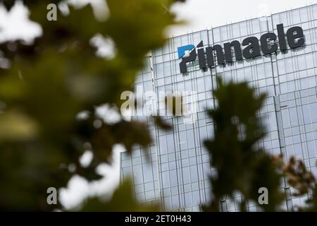 A logo sign outside of the headquarters of Pinnacle Financial Partners ...