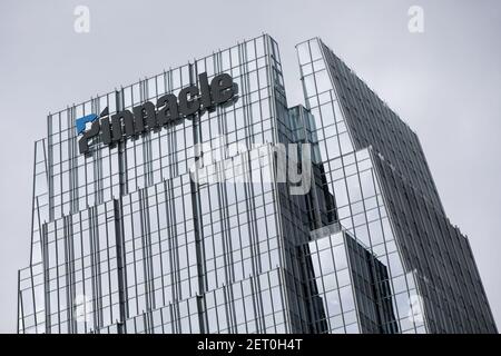 A logo sign outside of the headquarters of Pinnacle Financial Partners ...