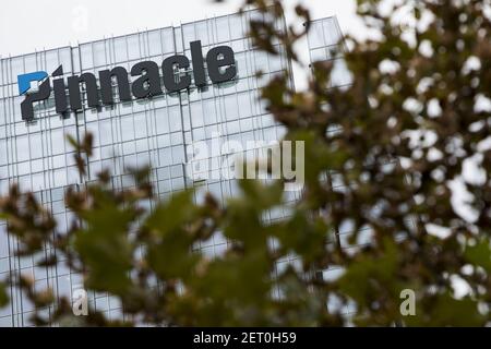 A logo sign outside of the headquarters of Pinnacle Financial Partners ...