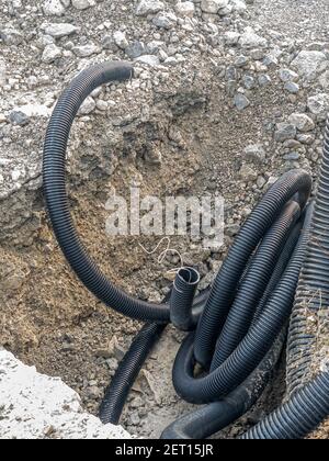 Lines and pipes in a construction pit, taken in Berlin, June 19, 2026 ...