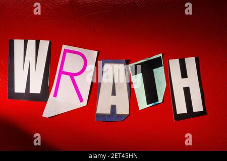 The word "Rage" using cut-out paper letters in the ransom note effect ...