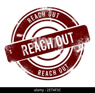 Reach out - red grunge button, stamp Stock Photo - Alamy