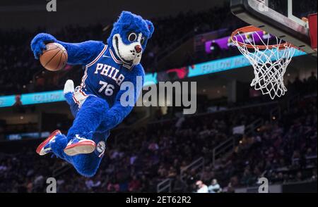 Philadelphia 76ers mascot Franklin the Dog during the NBA London Game ...