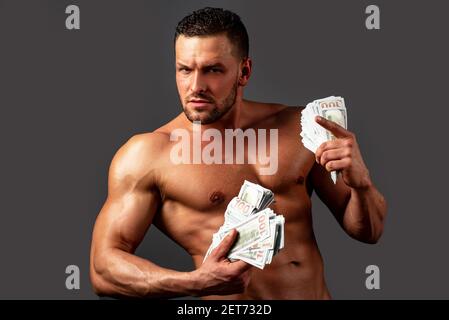Bearded succesful bodybuilder with money dollar banknot. Motivation ...