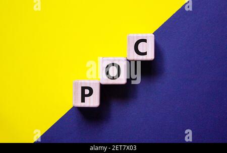 POC, proof of concept symbol. Wooden circles with the word POC, proof ...