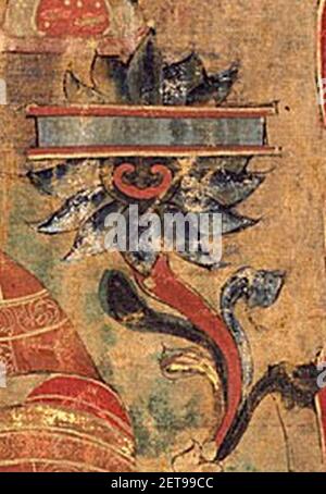 Tsongkapa, thangka from Tibet in the 15th-century, painting on cloth ...