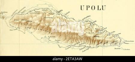 The 1910 map of Upolu Island, Samoa, shows the detailed geographical ...