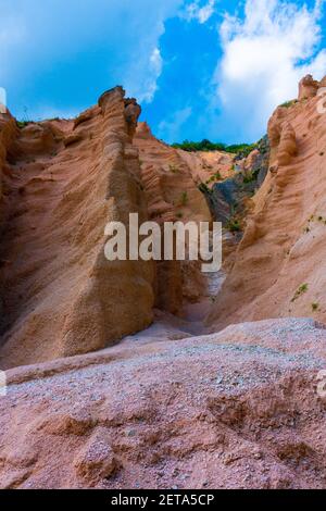 A beautiful landscape of the high sharp-edged desert cliffs on a clear ...