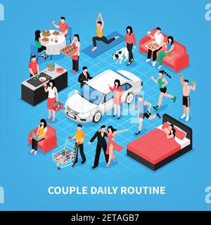 Couple daily routine. Cooking together, jogging, going on date ...