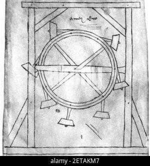 'Perpetuum Mobile' by Villard de Honnecourt is a sketch depicting an ...