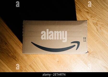 View from above of Amazon prime cardboard carton package Stock Photo ...