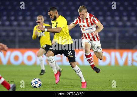 BREDA, NETHERLANDS - MARCH 1: Lion Kaak of TOP Oss and Kaj de Rooij of ...