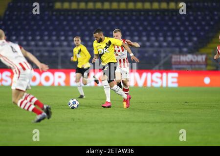 BREDA, NETHERLANDS - MARCH 1: Lion Kaak of TOP Oss and Kaj de Rooij of ...