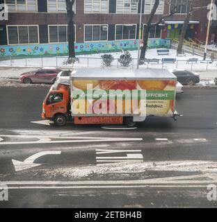 Fresh Direct truck making a food delivery in Battery Park City, a ...