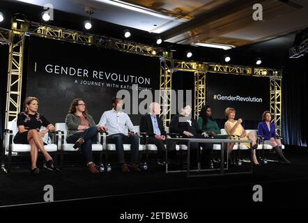 PASADENA, CA - JANUARY 13: (L-R) Host Katie Couric, Vanessa Ford, JR ...