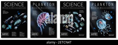 Set of four posters on theme of plankton varieties as template for ...