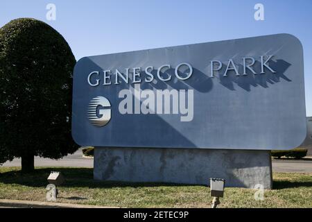A logo sign outside of the headquarters of Genesco in Nashville ...