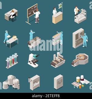Pharmaceutical Production Factory Icons Set Vector Stock Vector Image ...