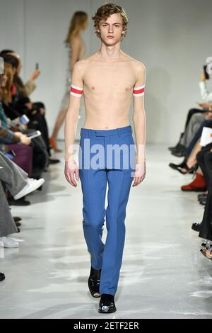 Model Max Barczak walks on the runway during the Calvin Klein Fashion Show at FW17 held at ...