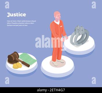 Law justice symbols isometric icons collection with bible handcuffs ...