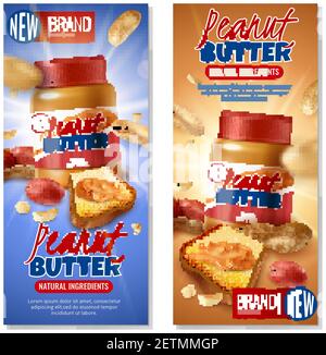 Peanut realistic banners set with whole nuts and snacks with peanut ...