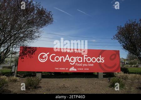 A logo sign outside of the Chef Boyardee factory, a subsidiary of ...