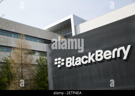 A logo sign outside of the headquarters of BlackBerry Limited, in ...