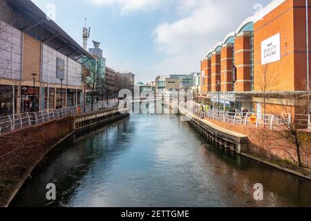 The River Kennet flows through the middle of The Oracle Shopping Centre ...