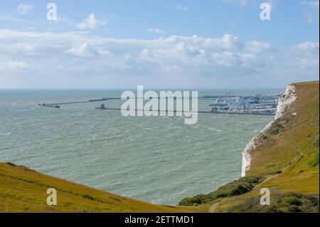Looking towards dover from the top of The white cliffs of Dover and ...