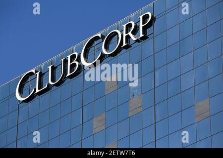 A logo sign outside of the headquarters of ClubCorp in Dallas, Texas ...