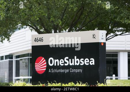 A logo sign outside of the headquarters of OneSubsea in Houston, Texas ...