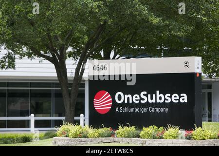 A logo sign outside of the headquarters of OneSubsea in Houston, Texas ...