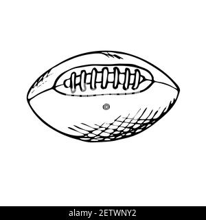 Rugby ball, hand drawn doodle sketch with inscription, isolated outline ...
