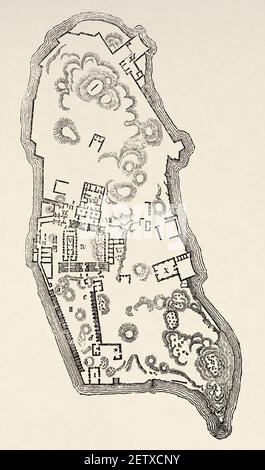 Map of the Island of Philae and its temples. Egypt in XIX century ...