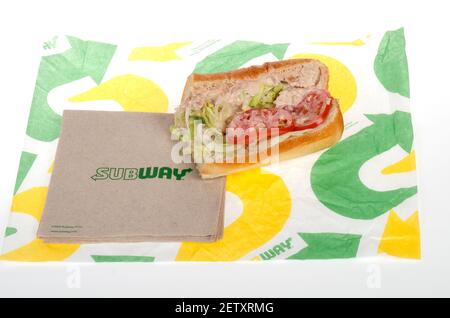 Subway Tuna Sub on napkins Stock Photo - Alamy