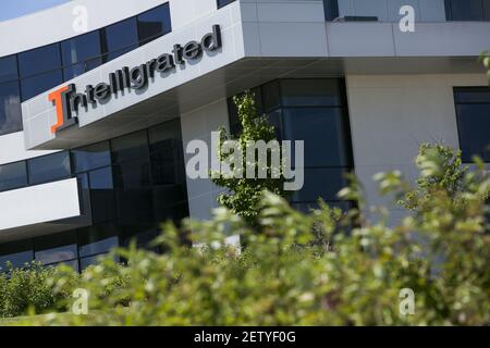 A logo sign outside of the headquarters of Intelligrated in Mason, Ohio ...