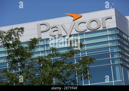 A logo sign outside of the headquarters of Paycor in Cincinnati, Ohio ...