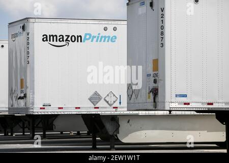 Amazon Prime truck trailers outside of a Amazon Fulfillment center in ...